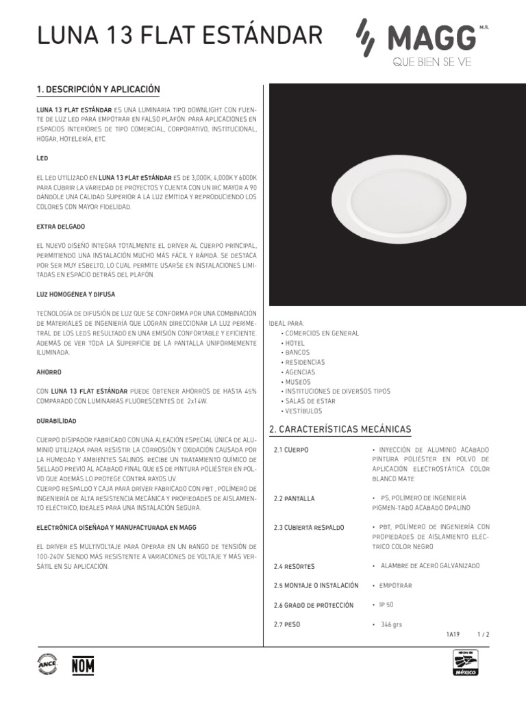 FICHA TÉCNICA LUNA 13 FLAT ESTÁNDAR | PDF