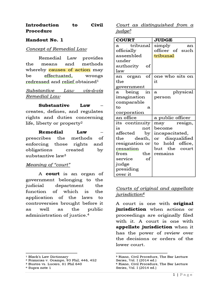 Handout No. 1 - Introduction To Civil Procedure | PDF Handout No. 1 - Introduction To Civil Procedure | PDF