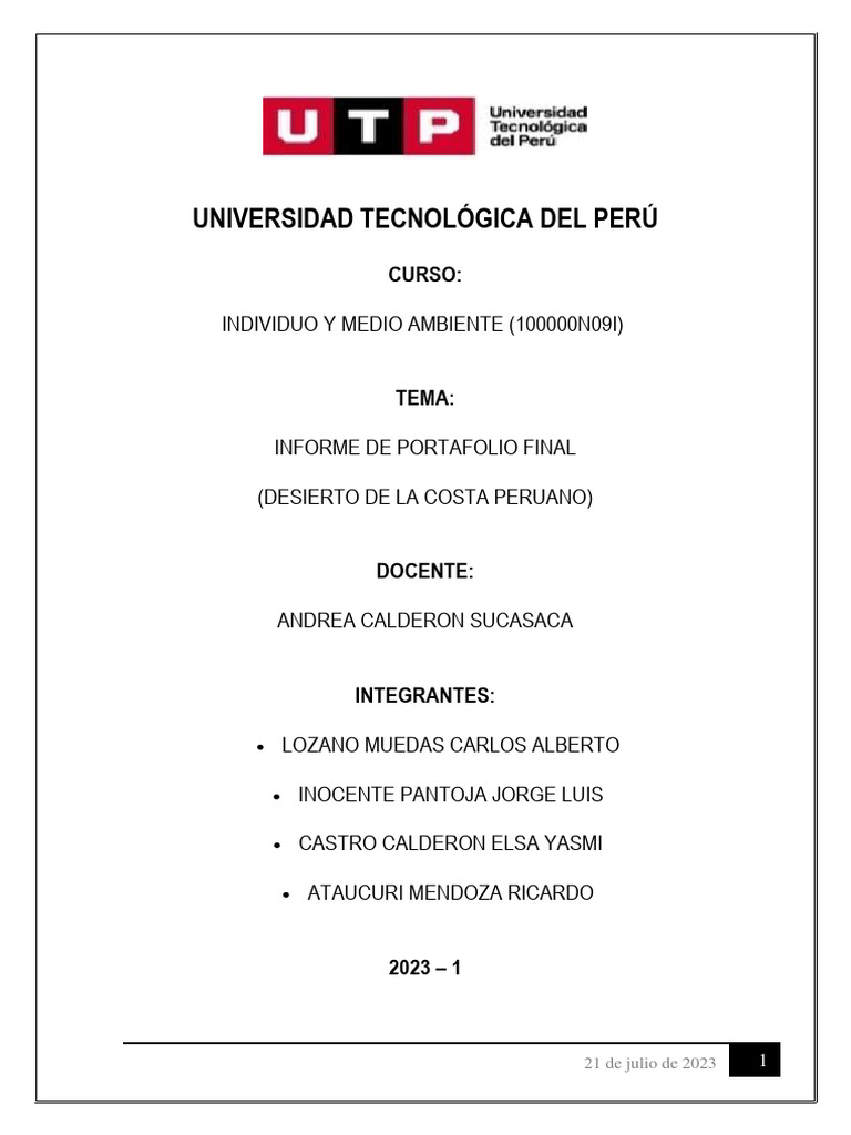 Portafolio Final - Individuo y Medio Ambiente - TS17 | PDF
