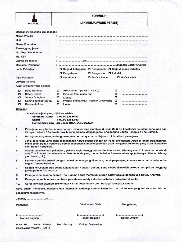 Form Ijin Kerja (Work Permit) | PDF