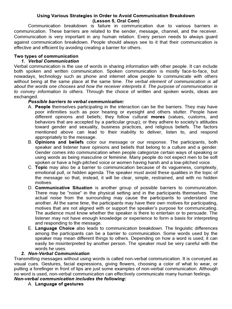 Using Various Strategies in Order To Avoid Communication Breakdown ...