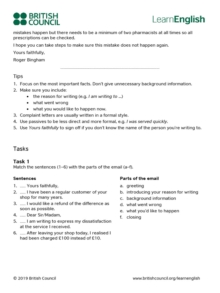 LearnEnglish Writing B2 A Letter Complaint 2 | PDF | Language Arts ...