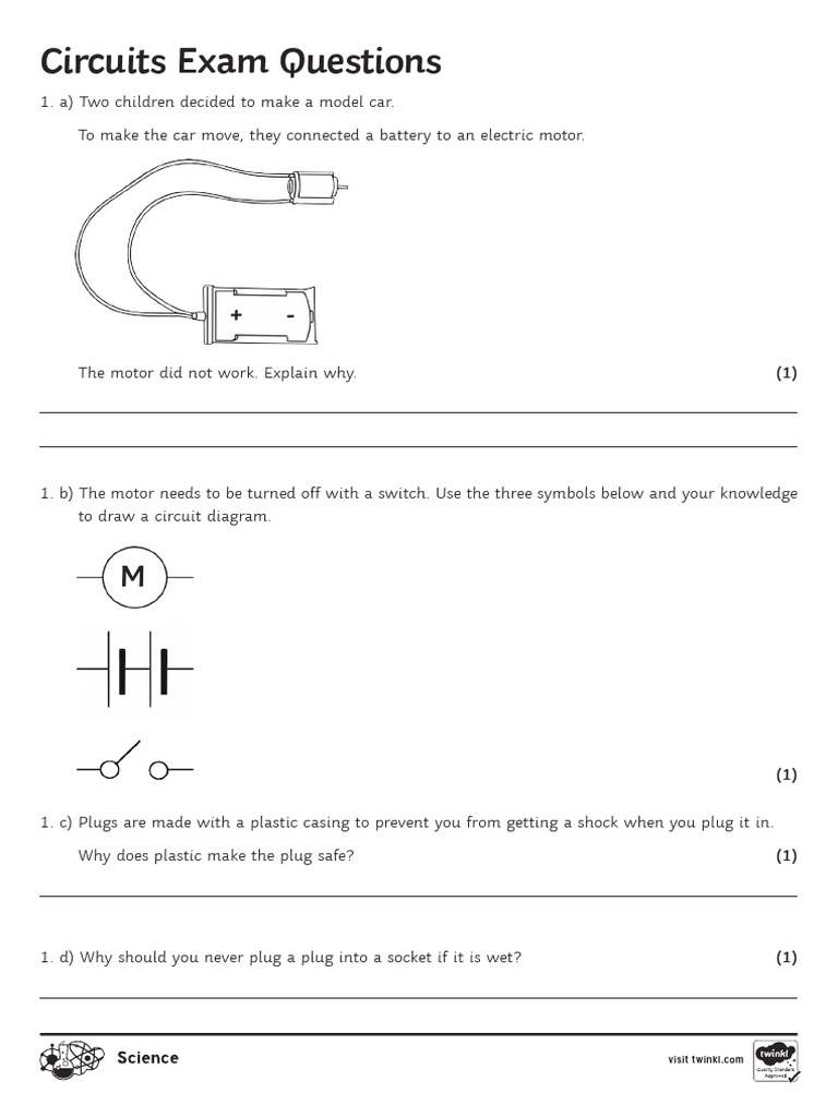 Circuits Exam Questions Activity Sheet | PDF