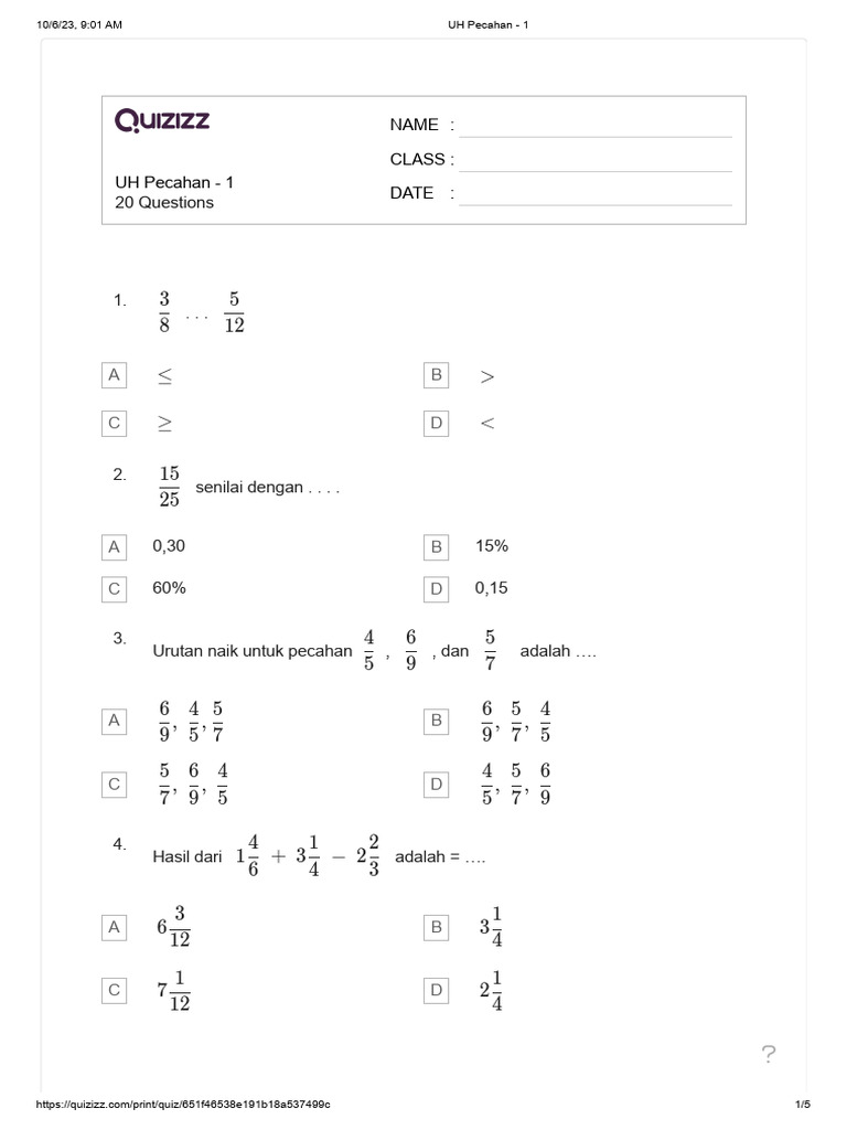UH Pecahan - 1 | PDF