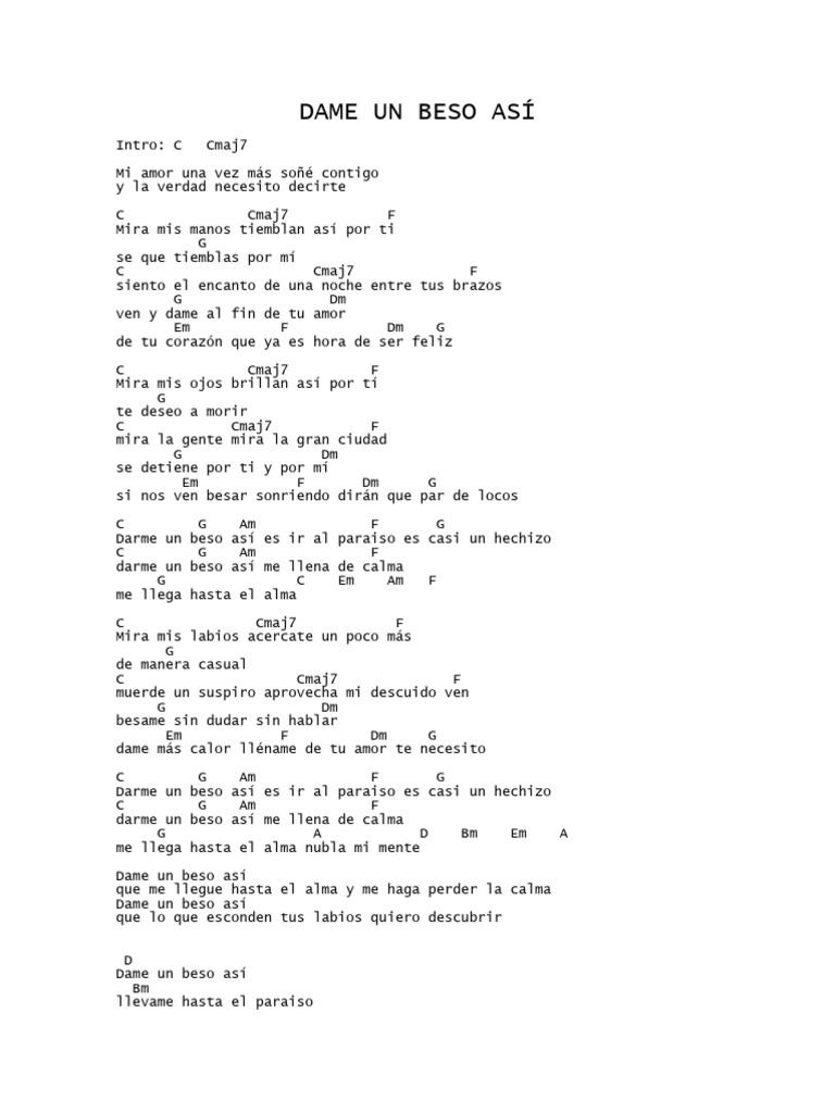 Canción Romántica: "Dame un Beso Así" | PDF