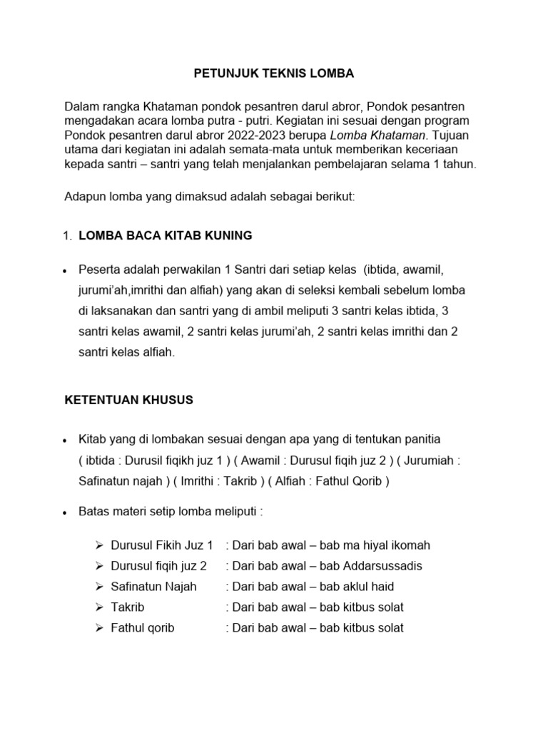 Petunjuk Teknis Lomba | PDF