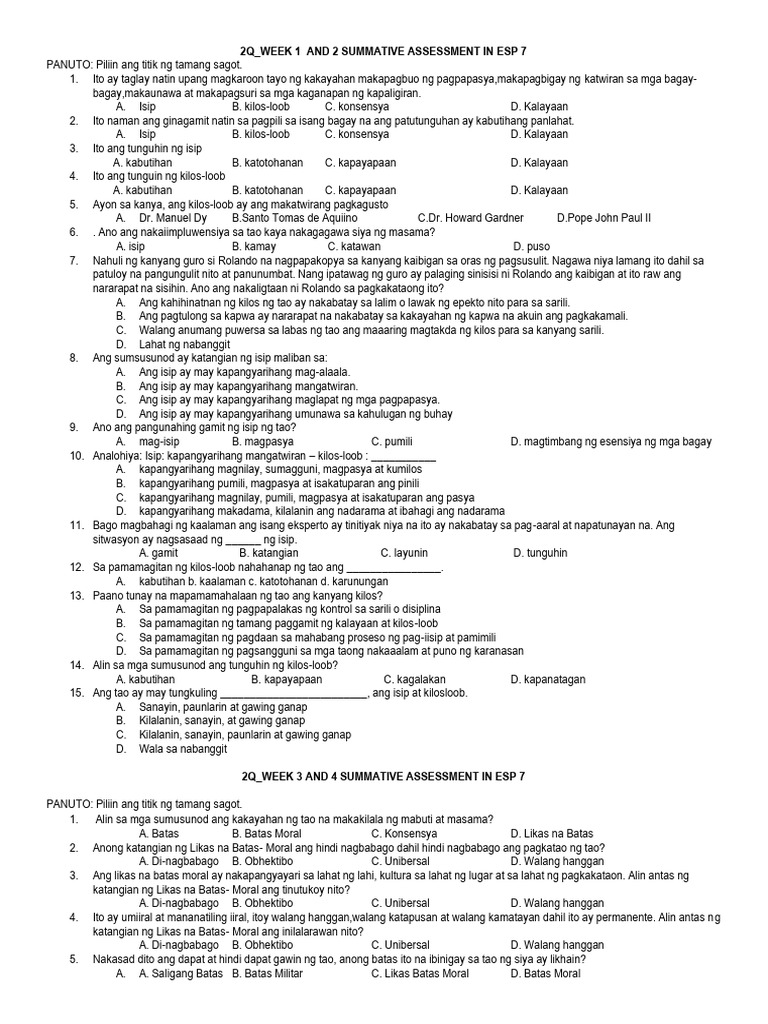 ESP G7 2Q SUMMATIVE WEEK-1-8-with-zipgrade | PDF