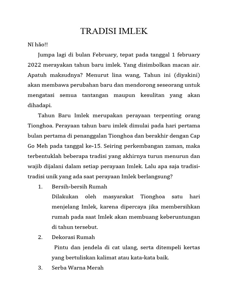 Tradisi Imlek Erli | PDF