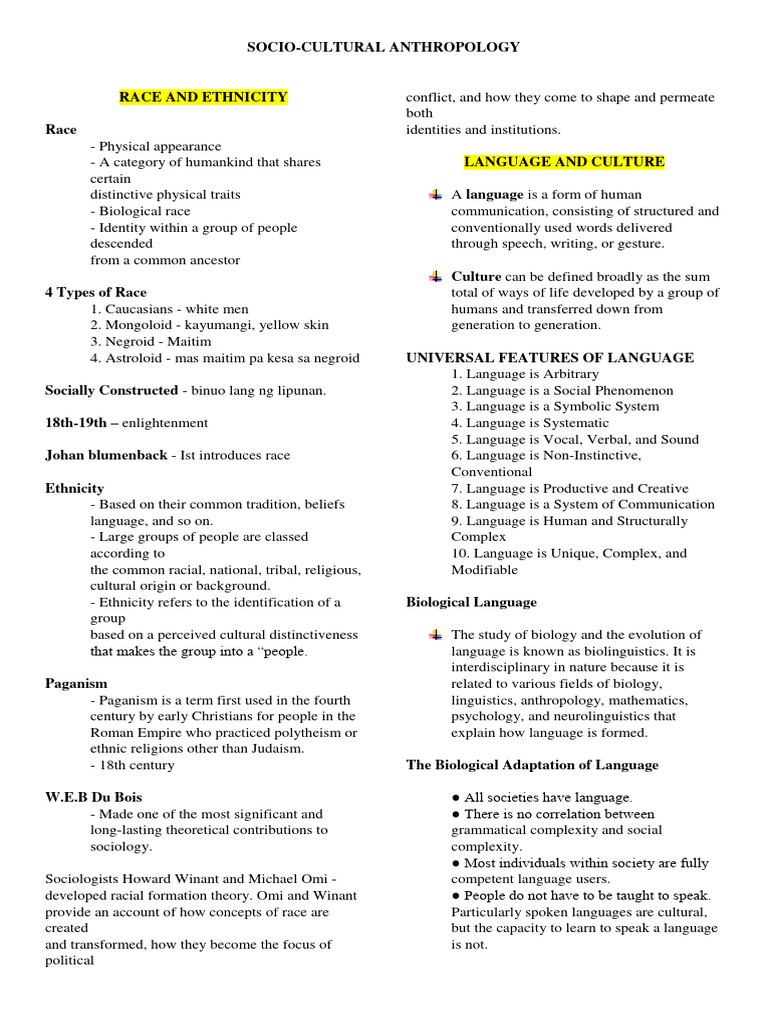 Socio Cultural Anthropology Reviewer | PDF