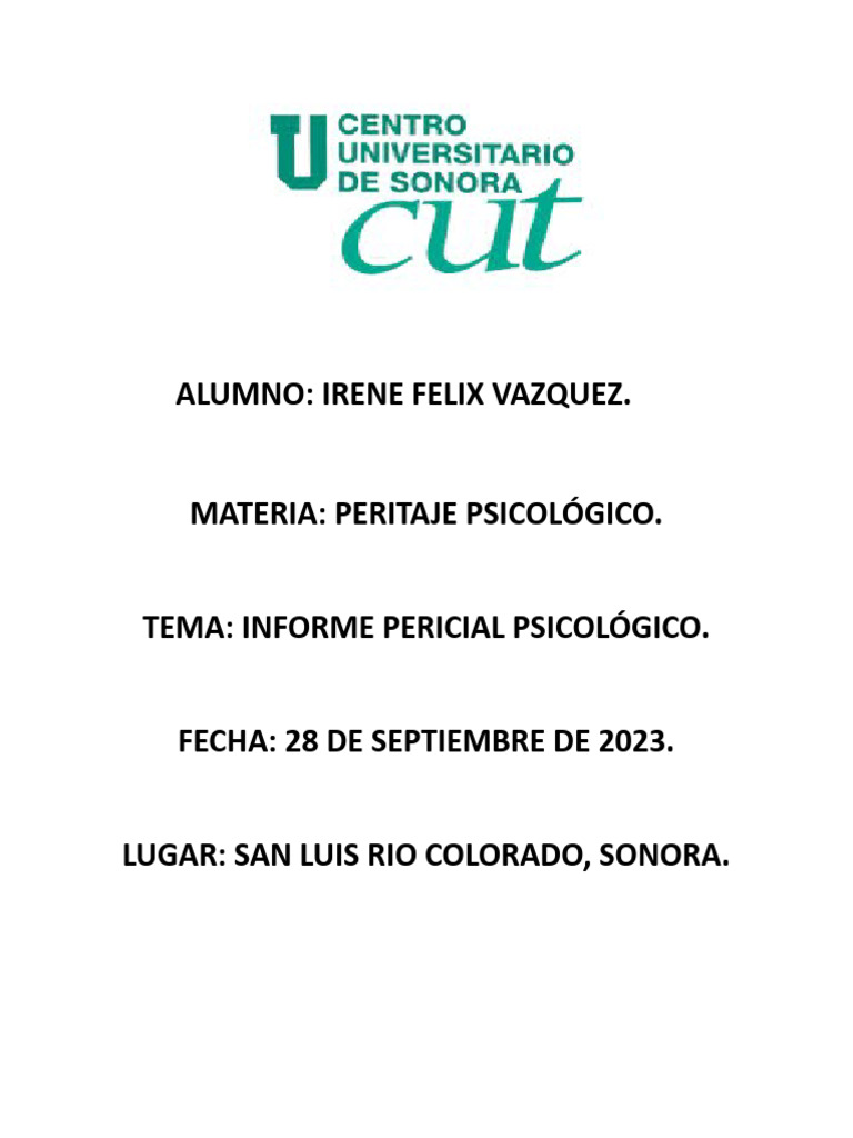 Tarea Peritaje Psicologico | PDF Tarea Peritaje Psicologico | PDF