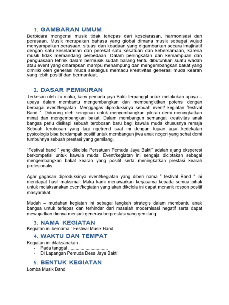 Contoh Proposal Festival Band 1. Gambaran Umum 2. Dasar Pemikiran 3 ...
