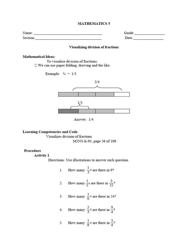 Math 5 Activity Sheets Q1 W8 | PDF