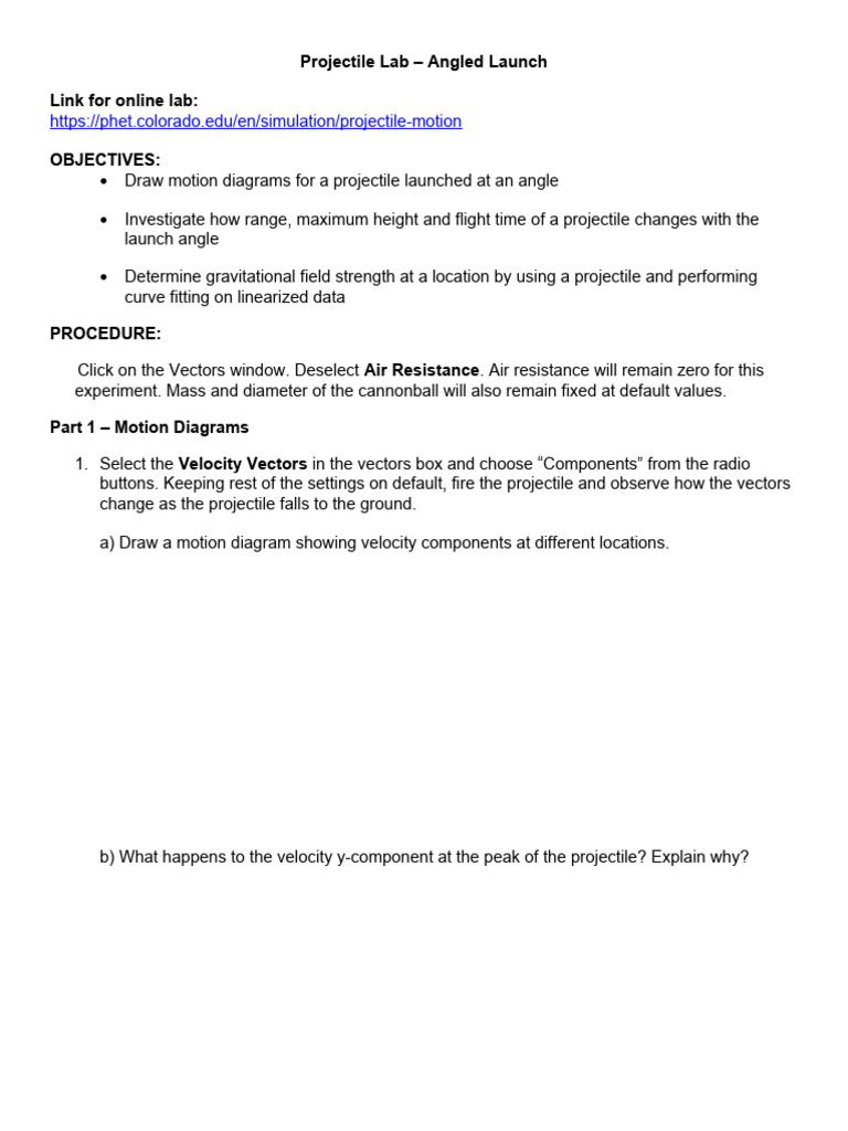 Projectile Lab (Angled Launch) | PDF