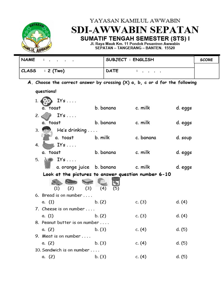 Soal STS B. Inggris Kelas 2 | PDF