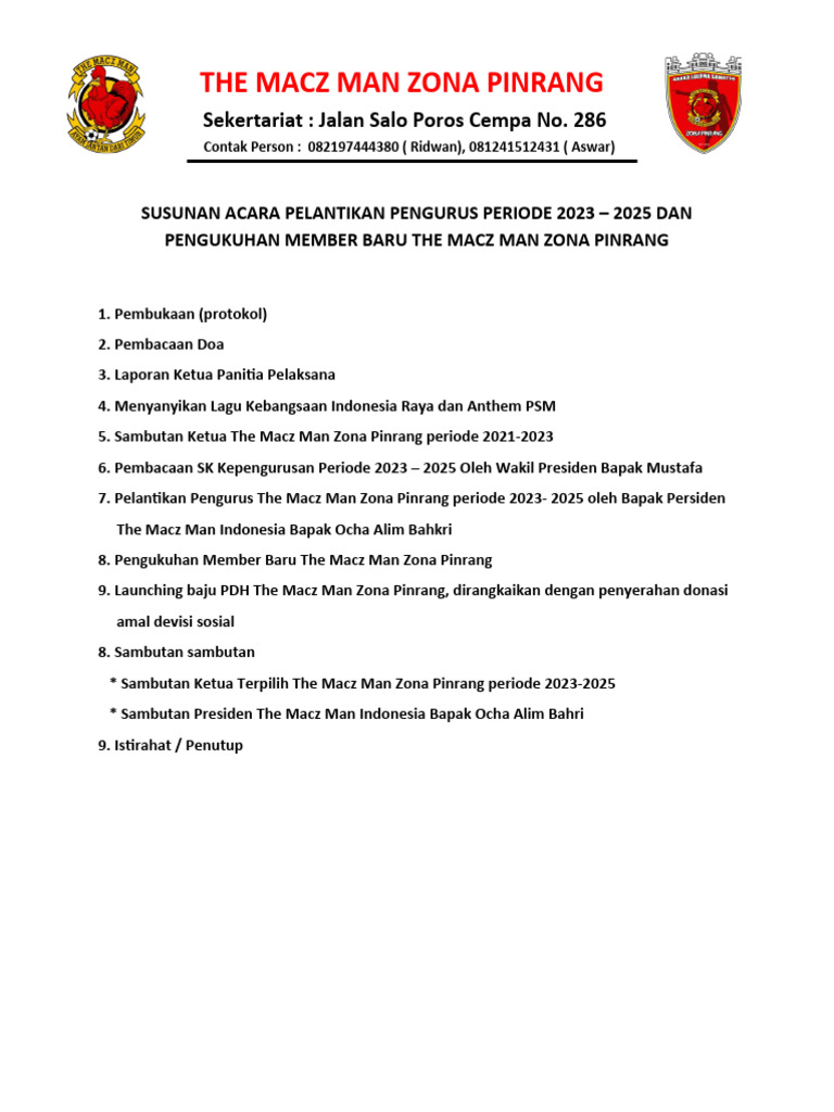 Susunan Acara Pelantikan The Macz Man | PDF | Perjalanan | Griya & Taman