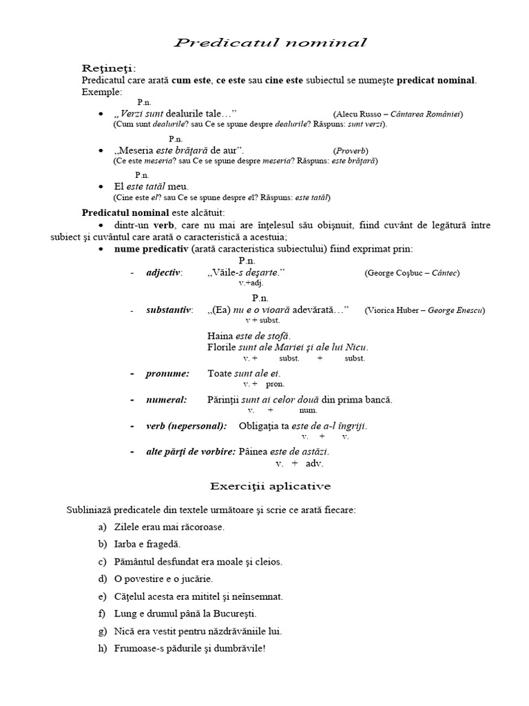 Predicatul Nominal | PDF
