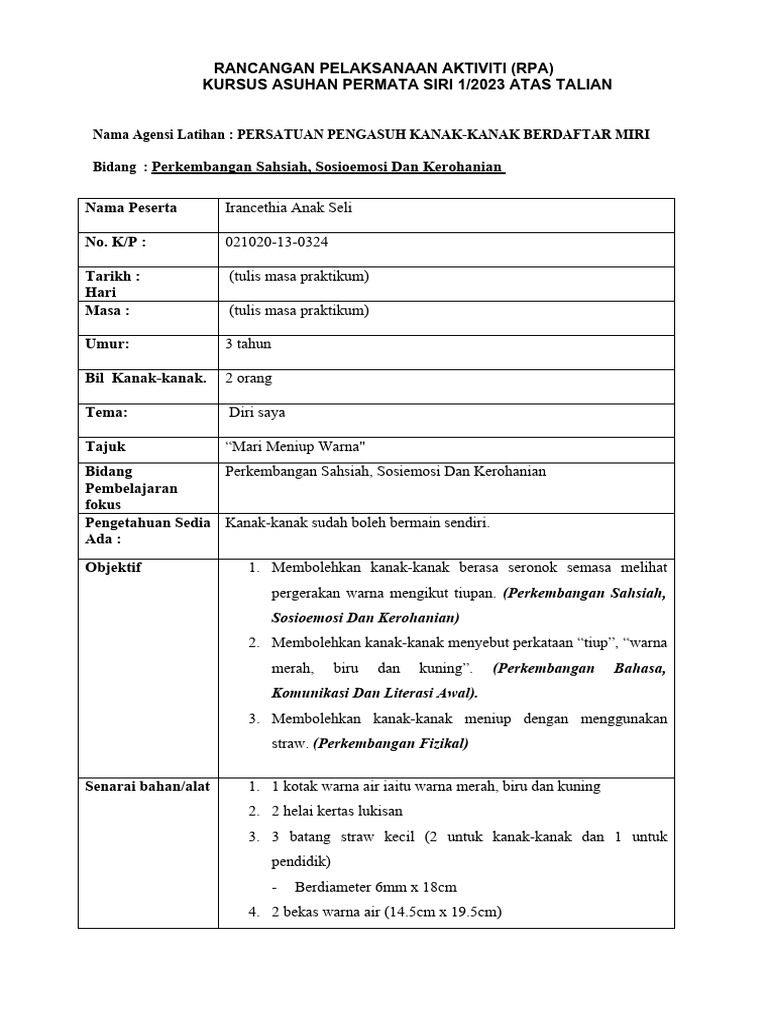 Rpa Perkembangan Sahsiah, Sosioemosi Dan Kerohanian | PDF Rpa Perkembangan Sahsiah, Sosioemosi Dan Kerohanian | PDF