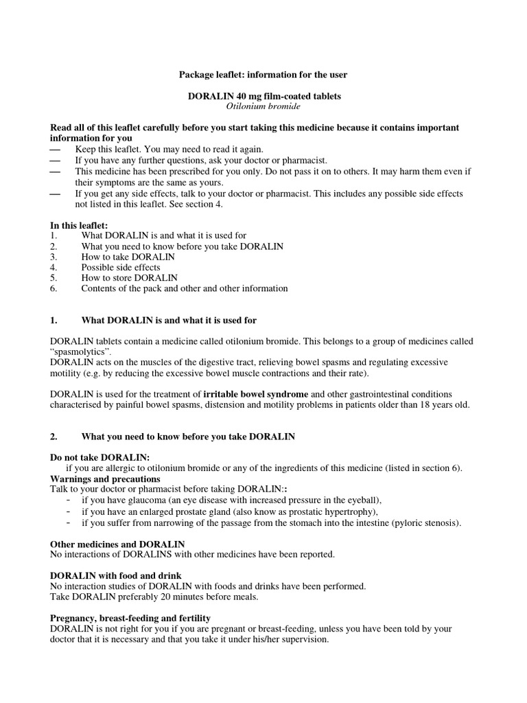 Doralin 40 mg: Uses and Side Effects | PDF