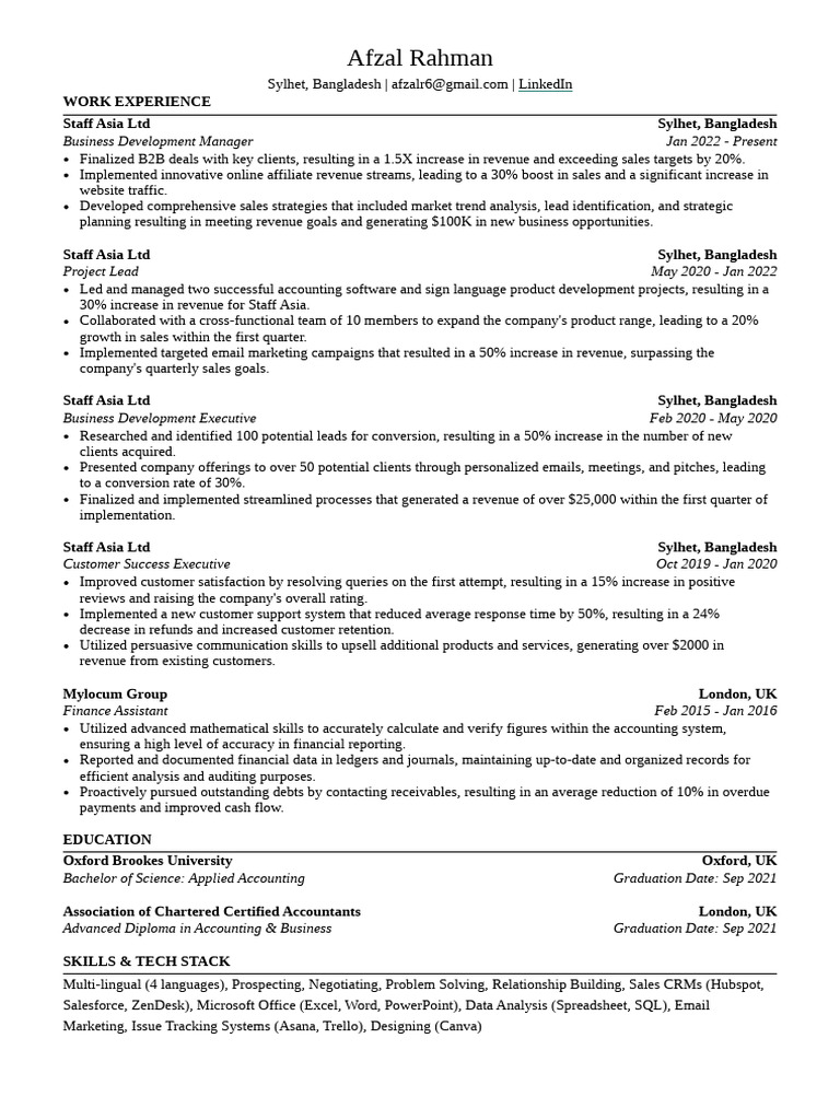 Afzal Rahman CV | PDF