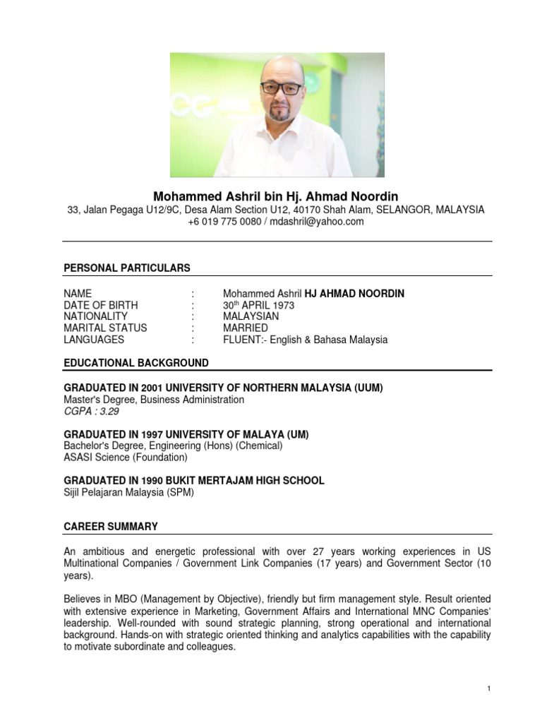 Ahmad Noordin CV | PDF
