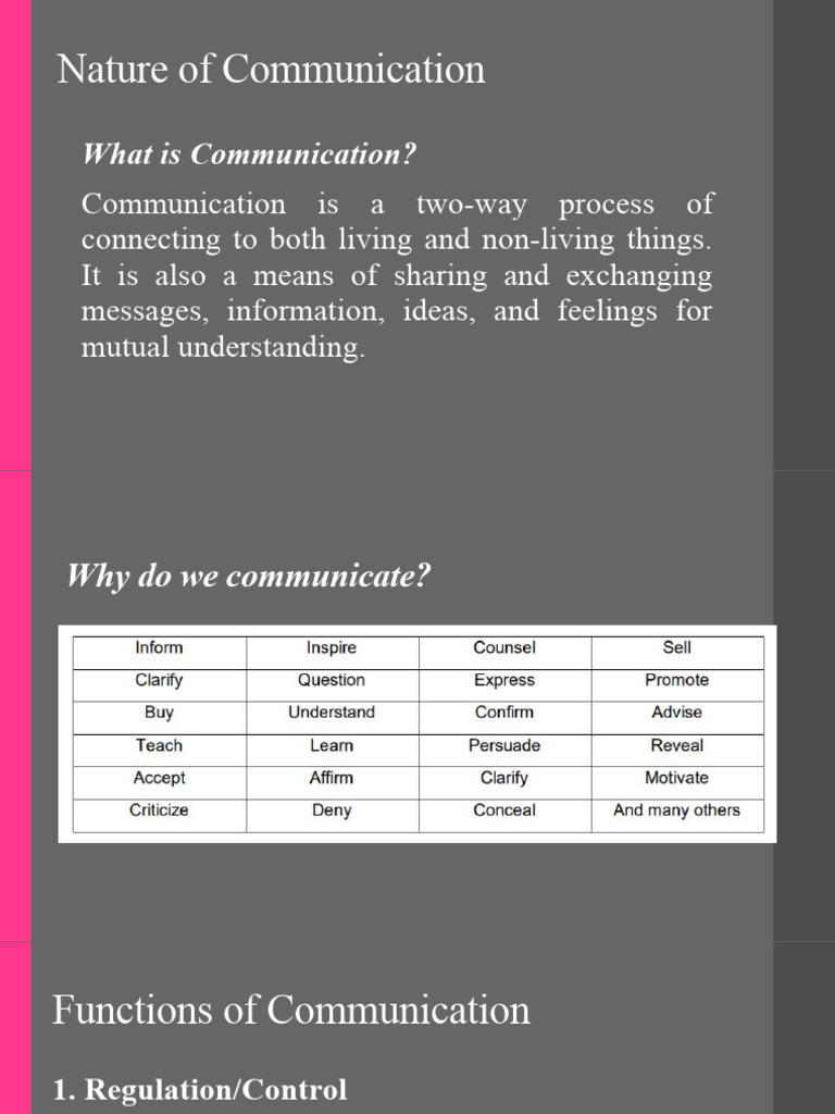 Nature Functions and Elements of Communication | PDF