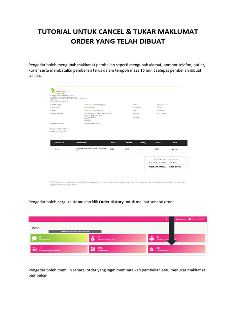 Tutorial Untuk Cancel & Tukar Maklumat Order Yang Telah Dibuat 23 | PDF