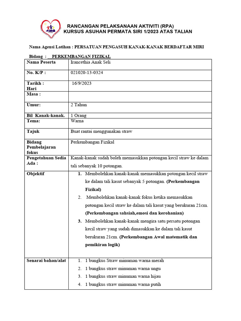 Aktiviti Asuhan Permata 2023 | PDF | Kesehatan Holistik