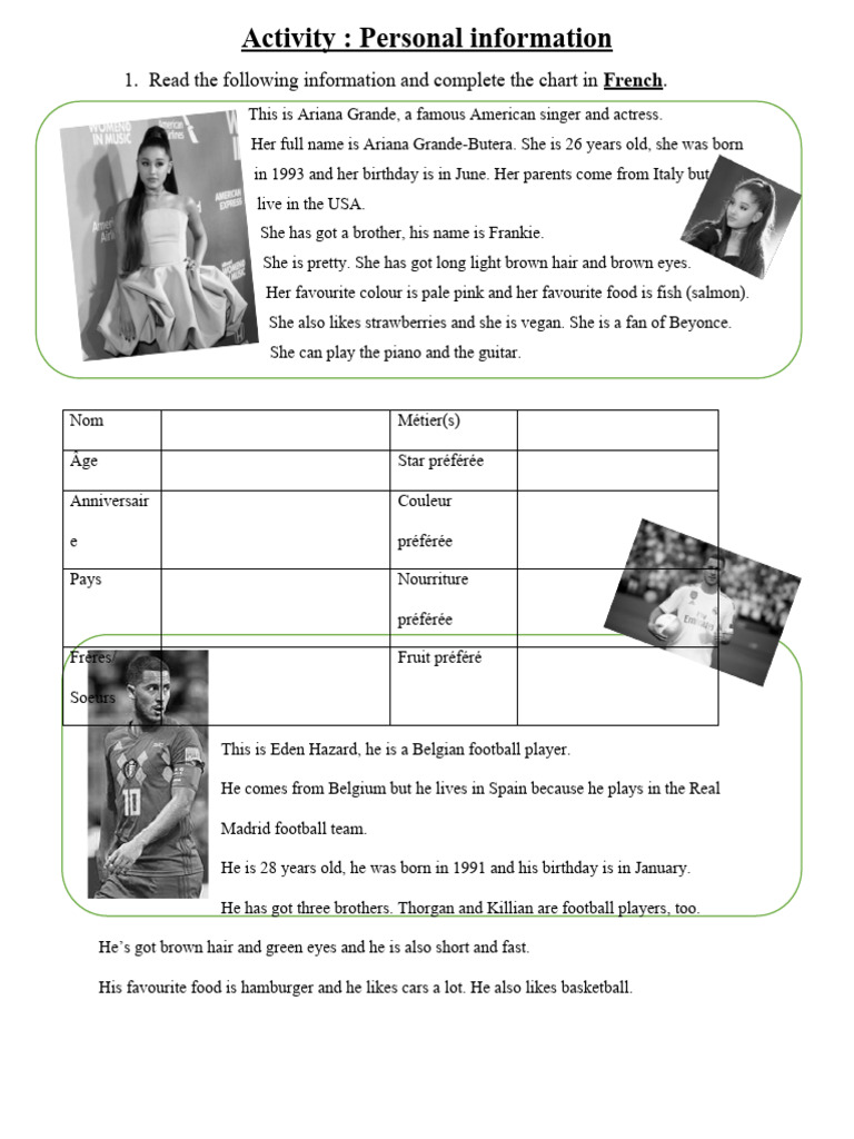 Reading Comprehension Personal Information Reading Comprehension ...