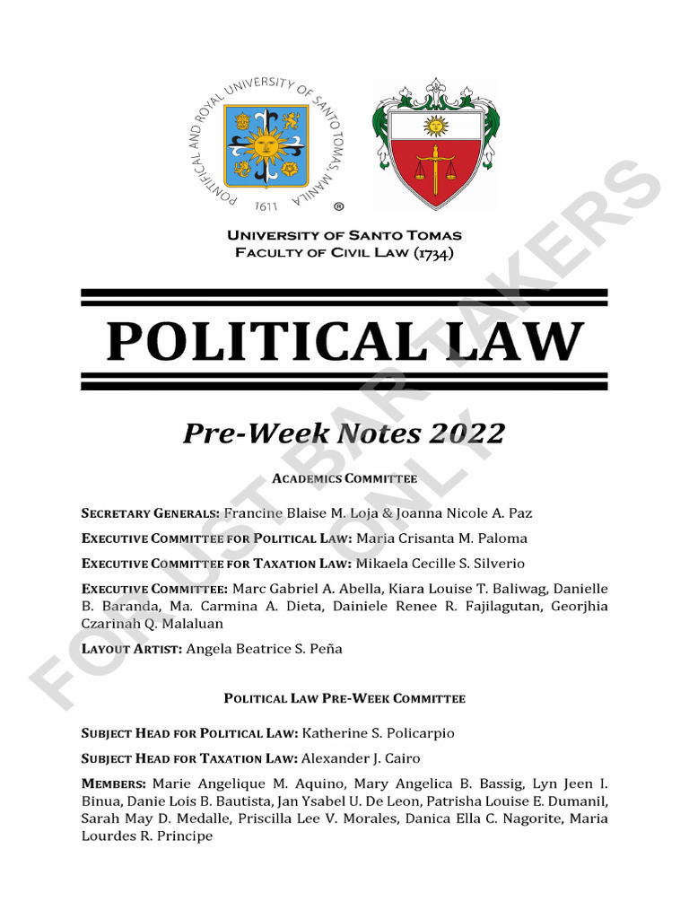 Political Law - Ust Pre-Week Notes 2022 | PDF
