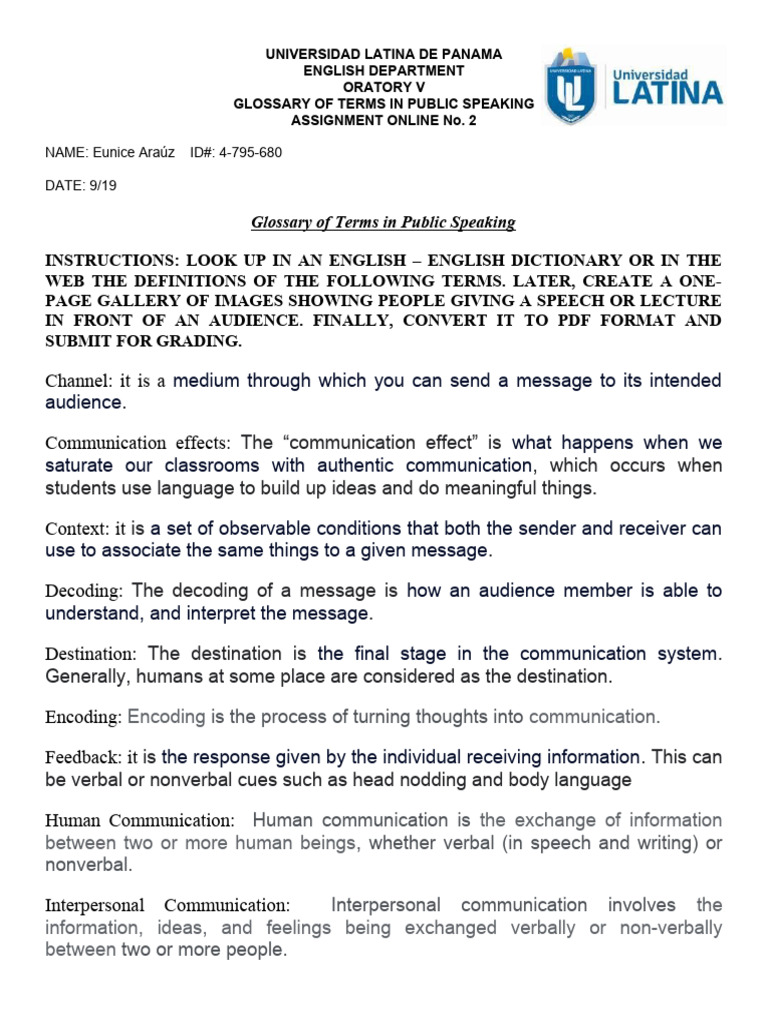 - Glossary of Terms in Public Speaking (1) | PDF | Communication ...