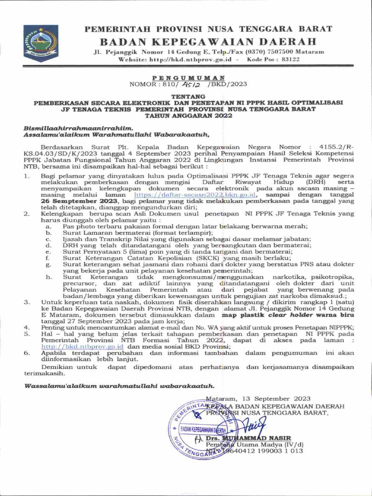 Pengumuman Pemberkasan Dan Penetapan | PDF