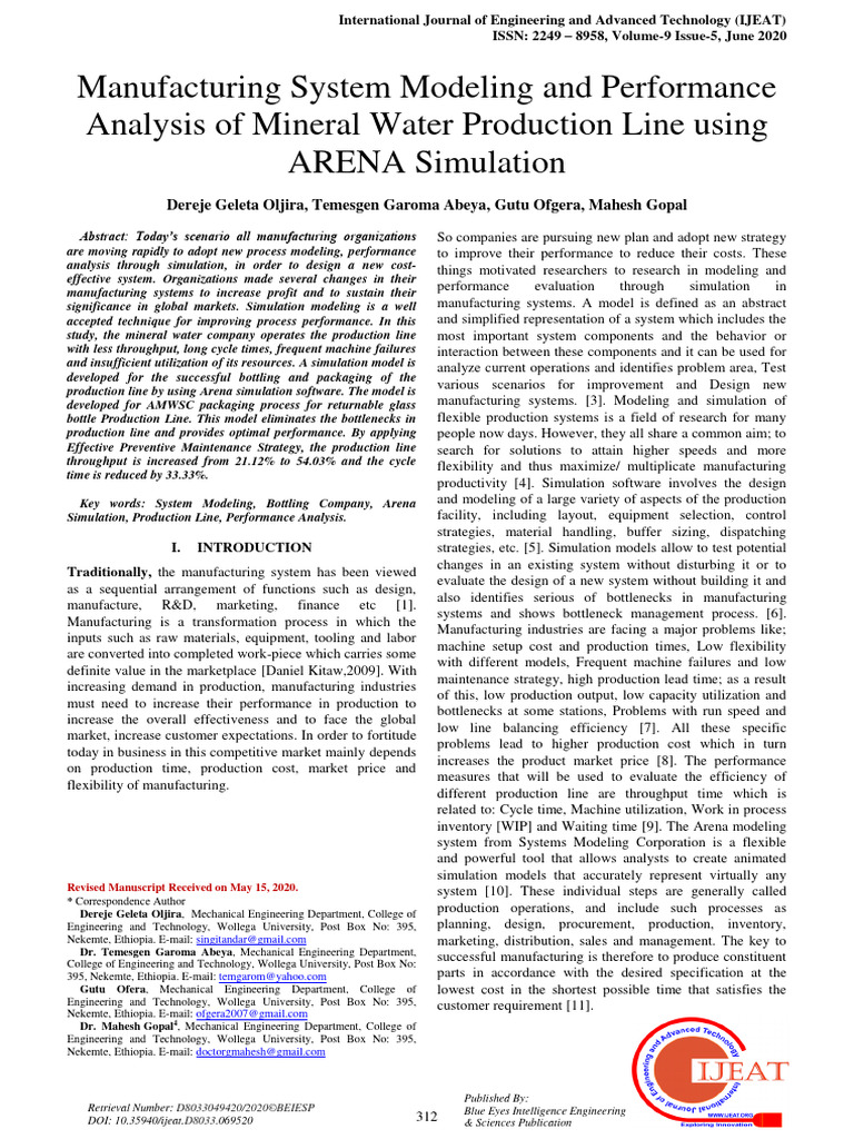 Manufacturing System Modeling and Performance Analysis of Mineral Water Production Line Using ...
