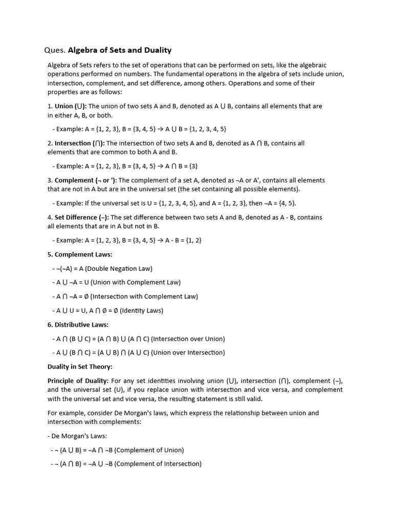 Algebra of Sets and Duality | PDF | Set (Mathematics) | Numbers