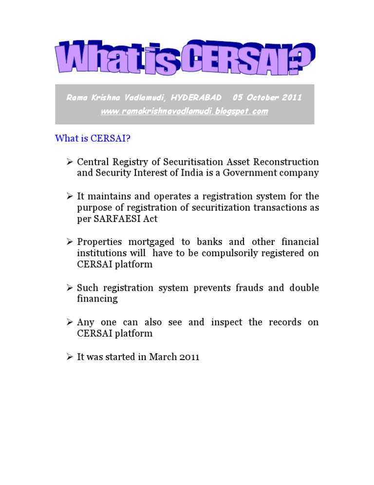 Understanding CERSAI's Role and Purpose | PDF | Finance & Money ...