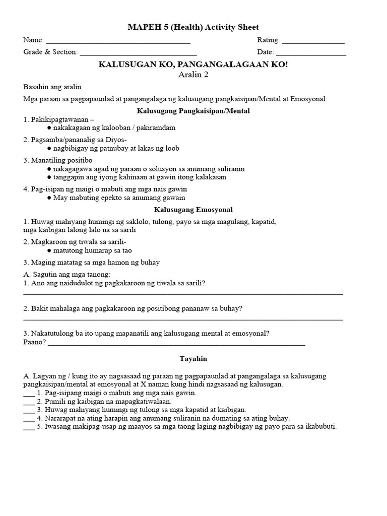 Q1 AS MAPEH 5 Health Sept 26 | PDF