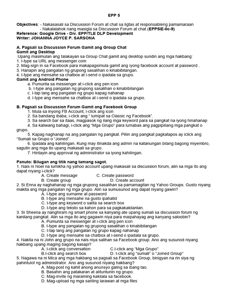 Activity Sheet in EPP 5 2 | PDF