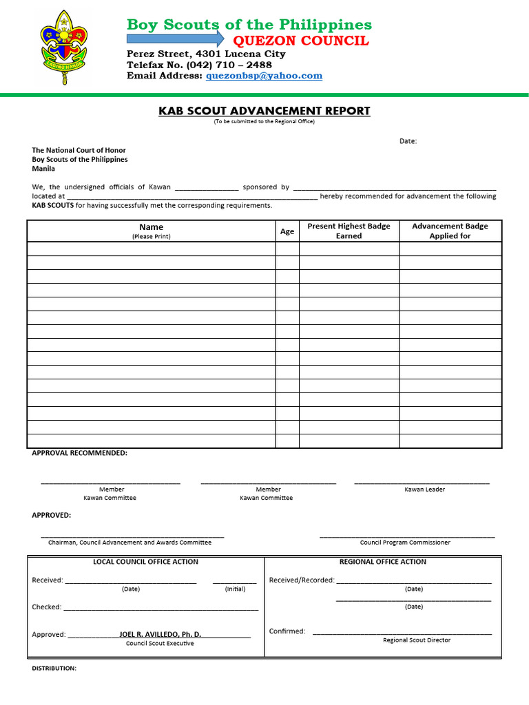 BSP Kab Advancement Report by School | PDF | Scouting And Guiding ...