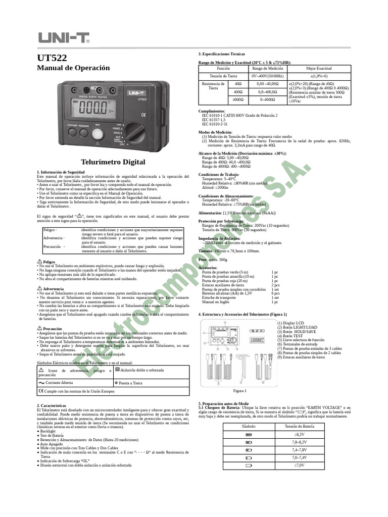Manual Usuario UT522 | PDF | Resistencia Eléctrica y Conductancia ...