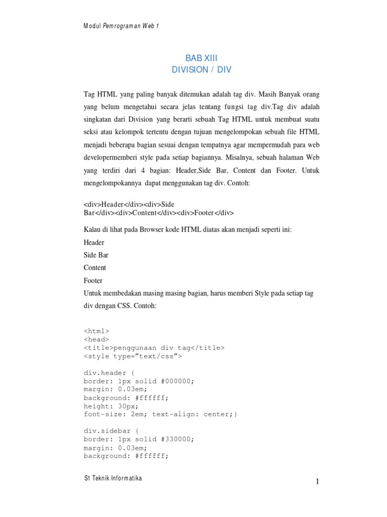 Fungsi dan Penggunaan Tag Div HTML | PDF
