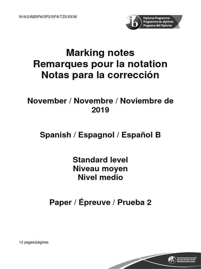 Spanish B Paper 2 SL Markscheme Spanish | PDF