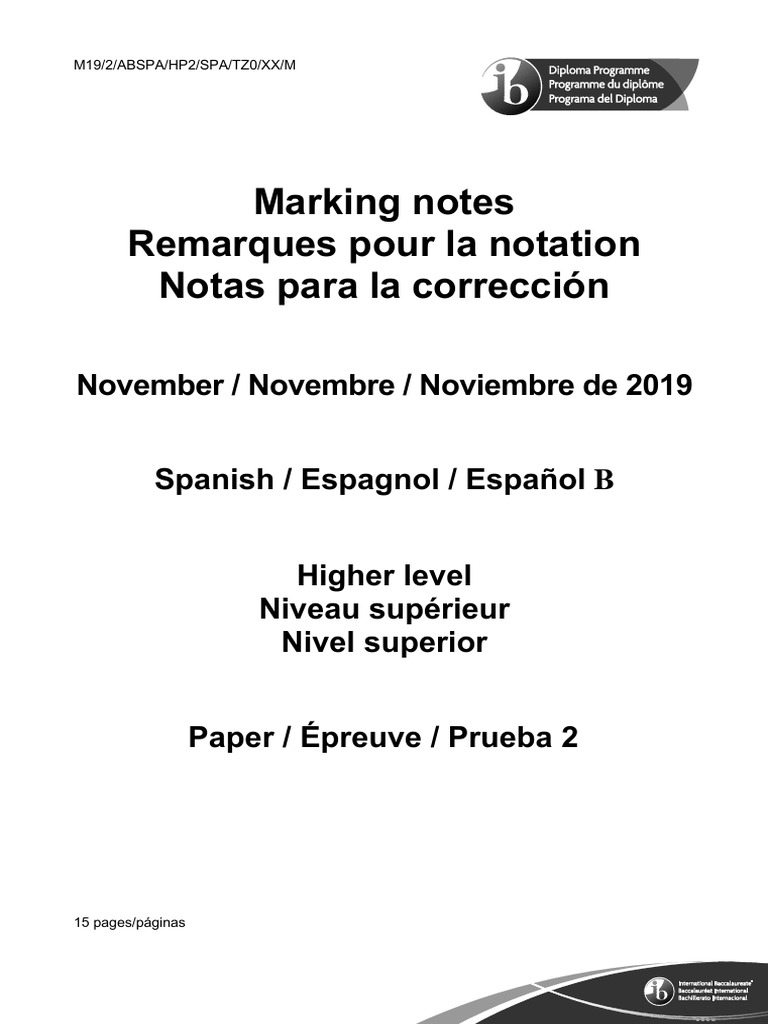 Notas de corrección Español B Nivel Superior | PDF