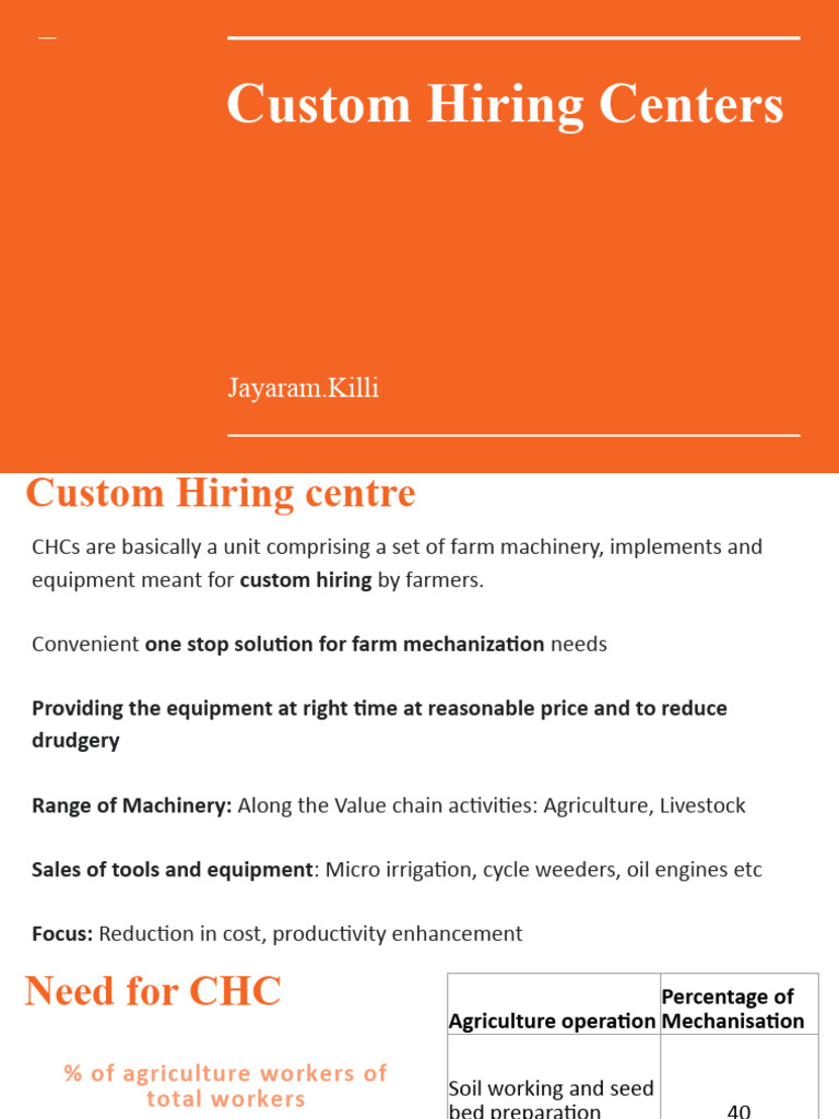 Custom Hiring Centers and FPOs | PDF