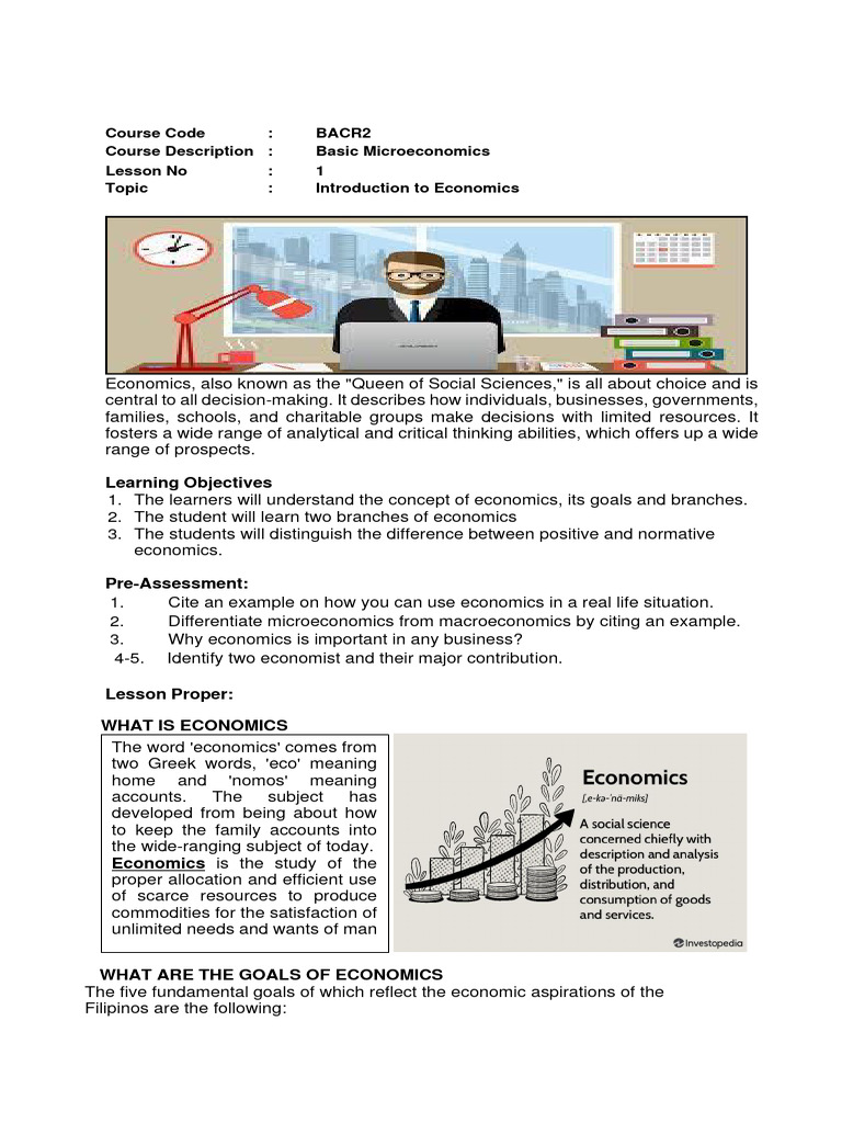 Lesson 2 Introduction To Economics | PDF Lesson 2 Introduction To Economics | PDF