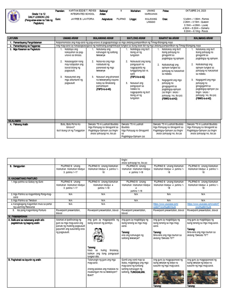 GR9 DLL Q1 Week6 | PDF