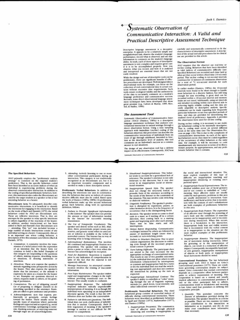 Systematic Observation of Communicative Interaction | PDF