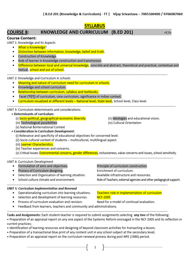 Old - 01. 201 - Knowledge - Curriculum - TT | PDF