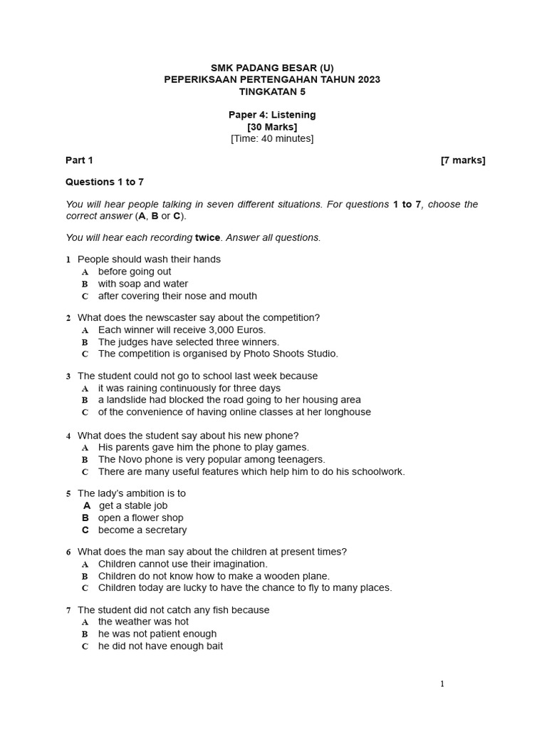 Form 5 Listening Test | PDF