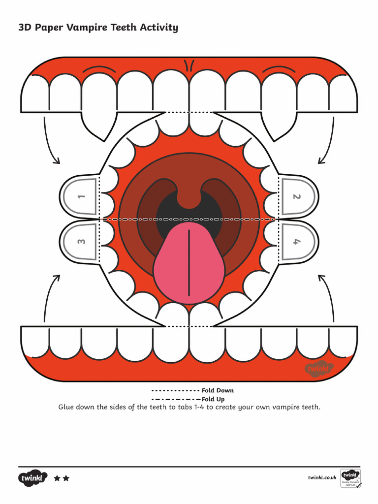 Simple 3D Halloween Vampire Teeth Activity Paper Craft | PDF