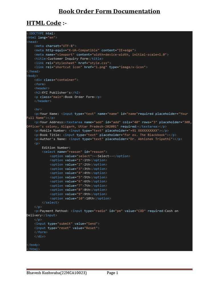Book Order Form Documentation | PDF