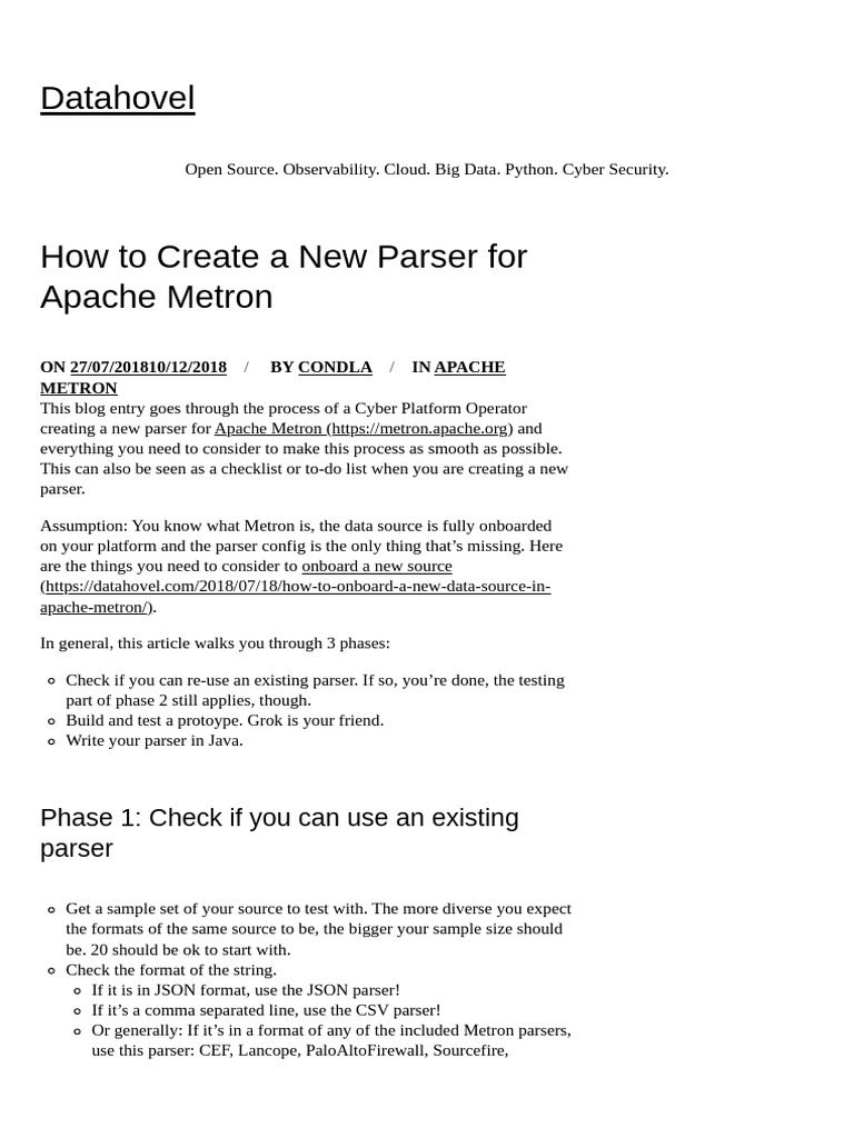 How to Create a New Parser for Apache Metron – Datahovel | PDF